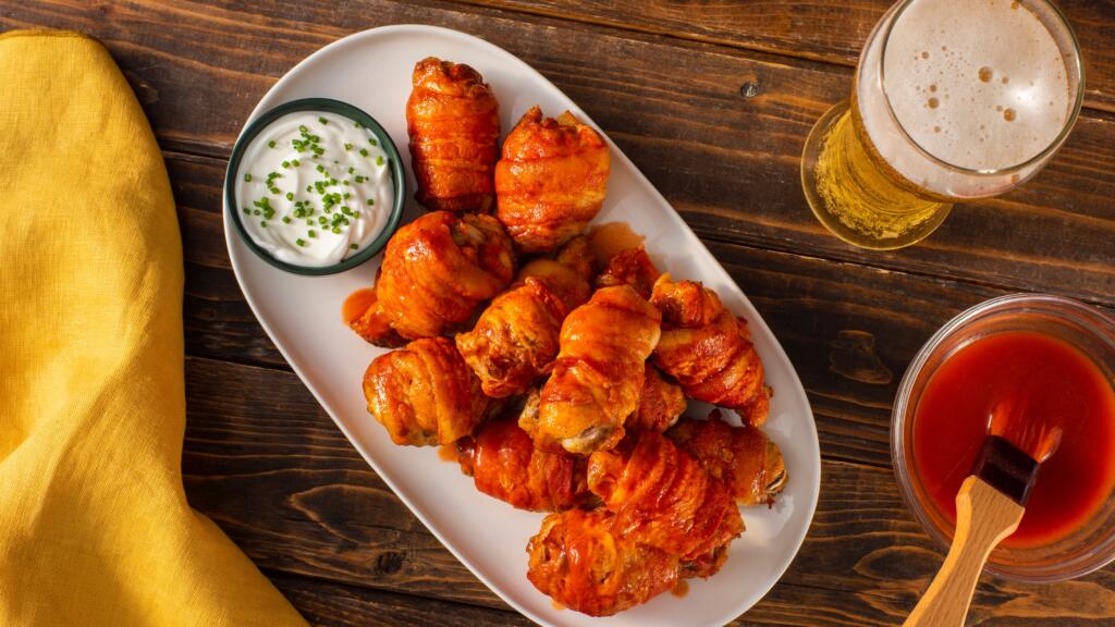 Spicy Bacon Wrapped Wings - Louisiana Hot Sauce